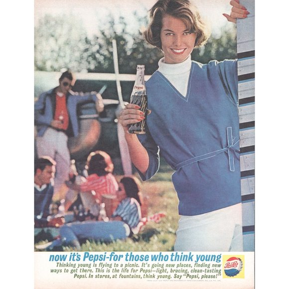 Pepsi | Art | 961 Pepsi Cola Vintage Print Ad Friends Outdoors Summertime Wall Art 1x13 | Poshmark